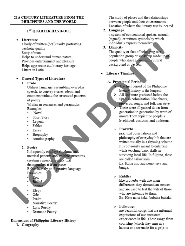 Philippine Literature Overview | PDF | Poetry | Narration
