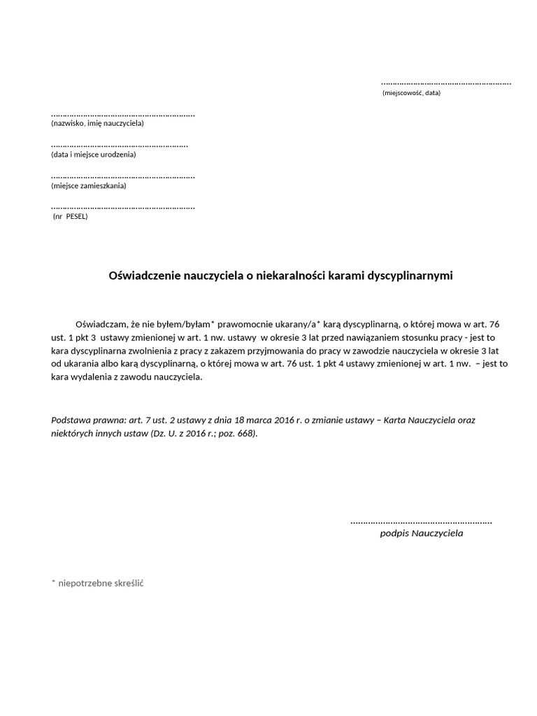 Oswiadczenie o Niekaralnosci | PDF