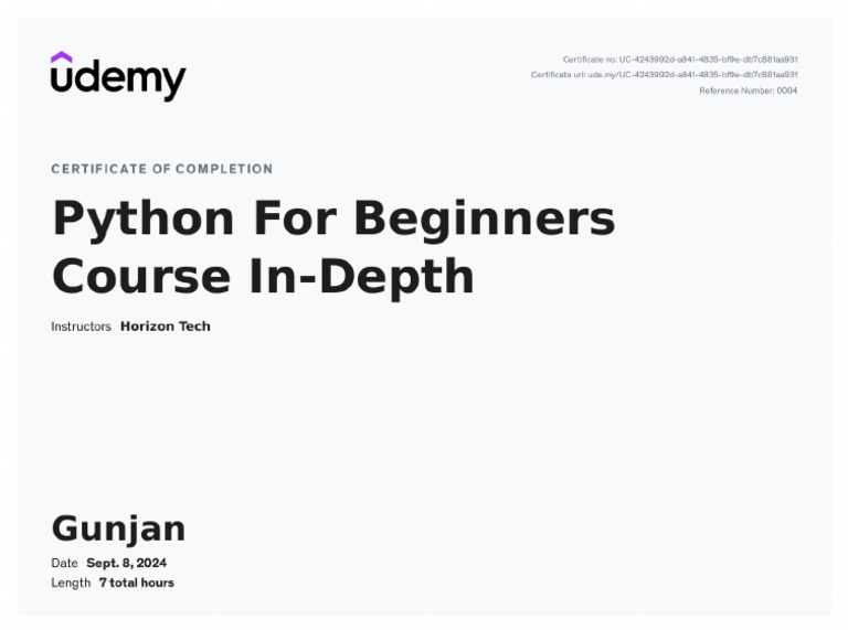 Python in Depth Certificate | PDF