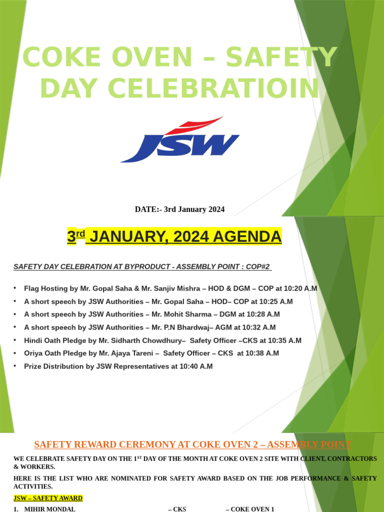 Safety Reward - 3RD Jan 2024 - JSW | PDF