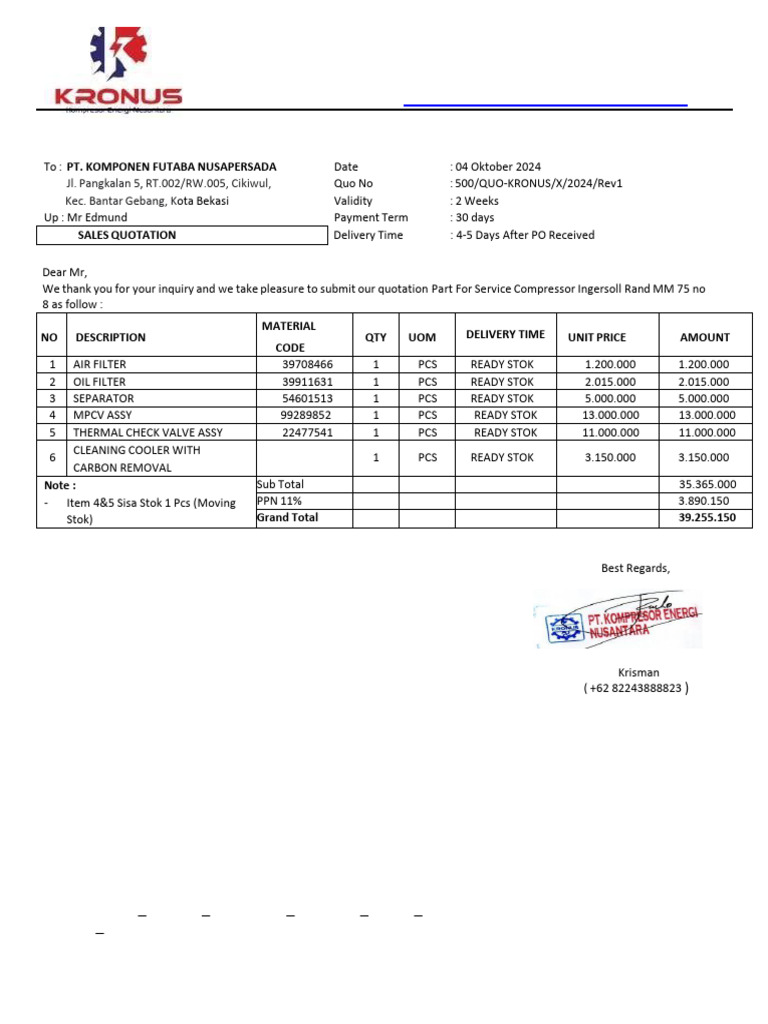 500- PT. KOMPONEN KFN REV1 (1) | PDF