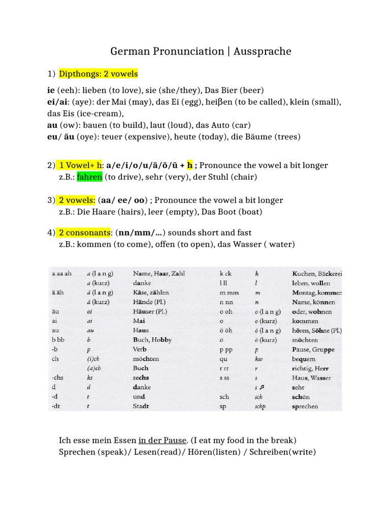 Die Aussprache (The Pronunciation) | PDF