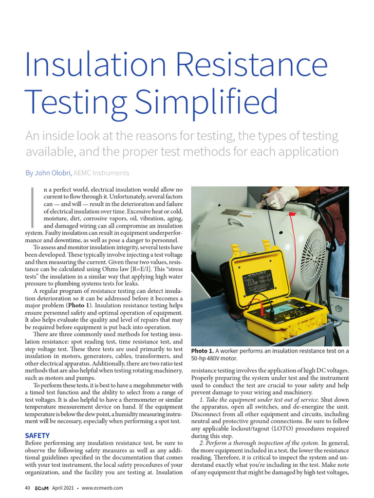 AEMC EMC Insulation Resistance Testing Simplified 0421 | PDF
