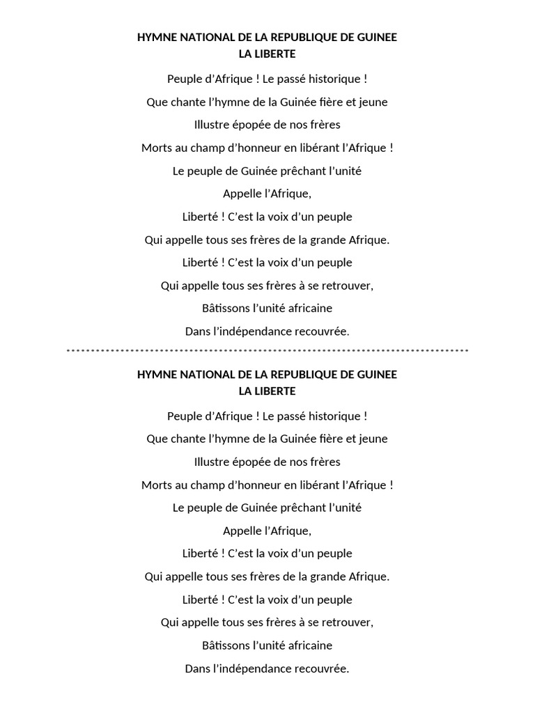 Hymne National de La Republique de Guinee | PDF
