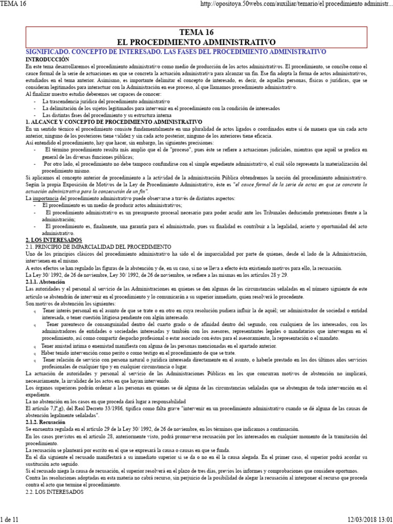 Tema 16 El Procedimiento Administrativo | PDF