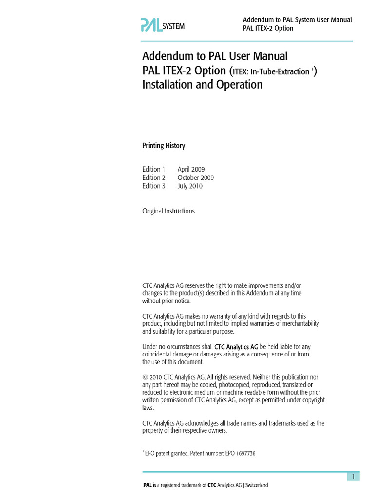 Addendum To Pal User Manual | PDF