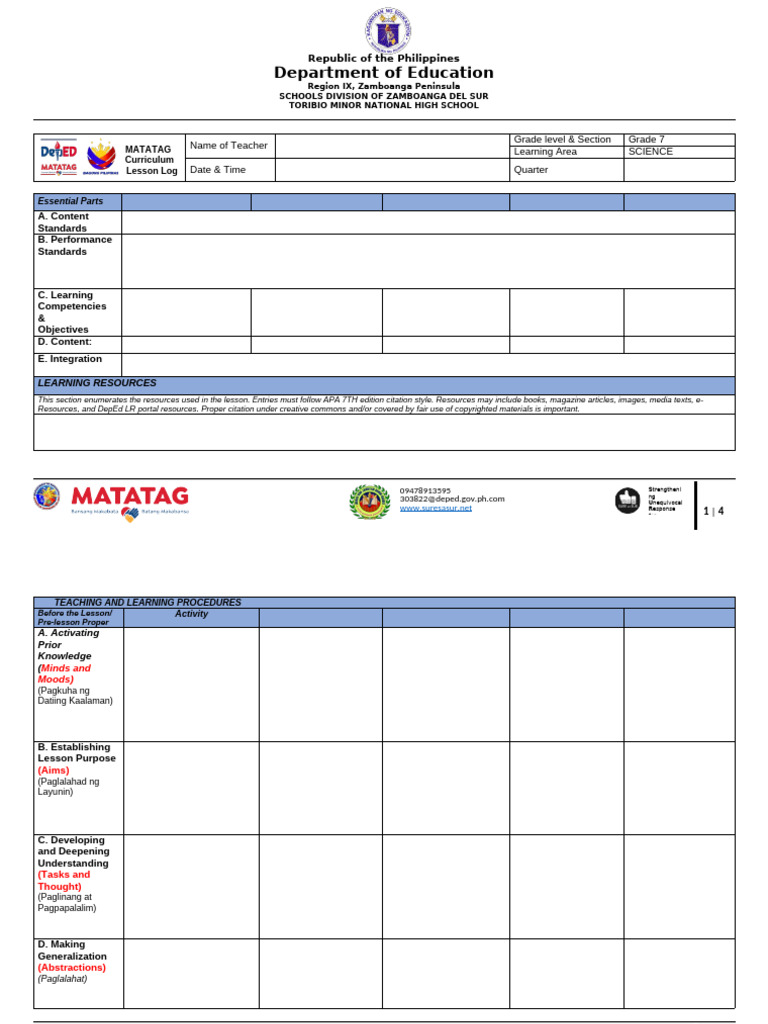 lesson-exemplar-log-Matatag-template | PDF