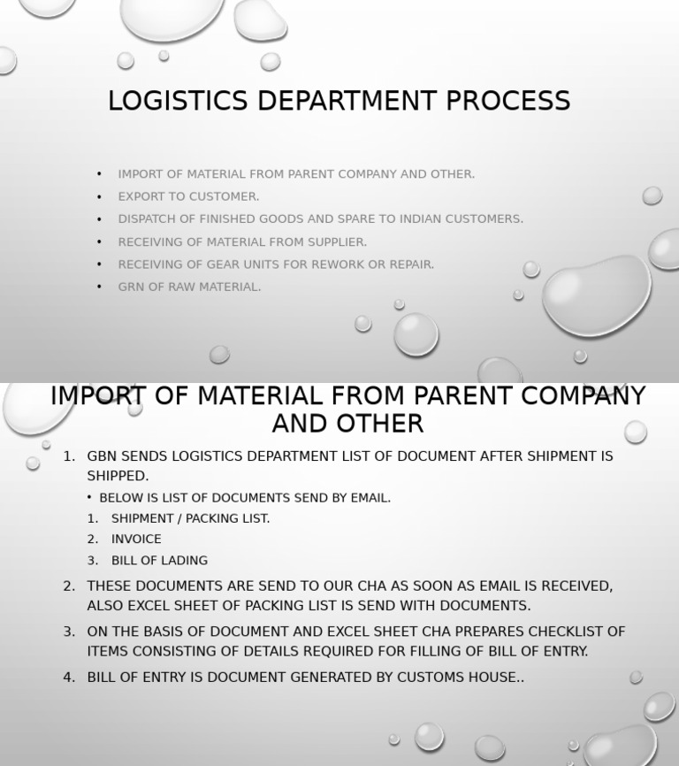 Logistics Department Process | PDF
