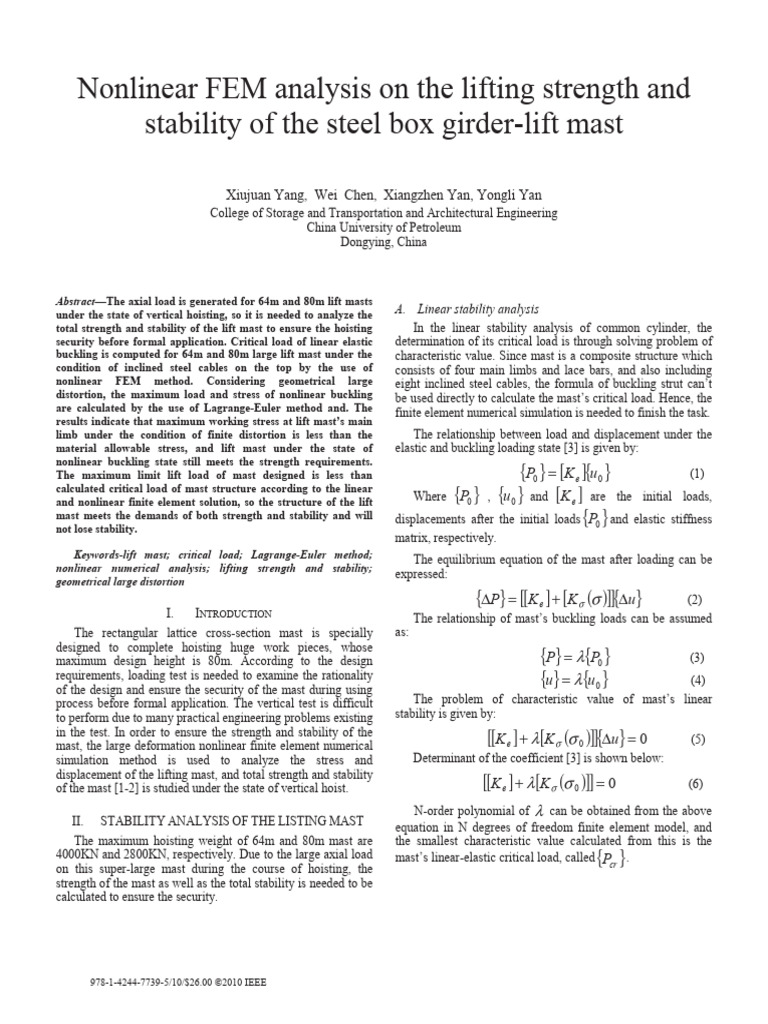 Nonlinear FEM Analysis On The Lifting Strength and Stability of The Steel Box Girder-Lift Mast | PDF