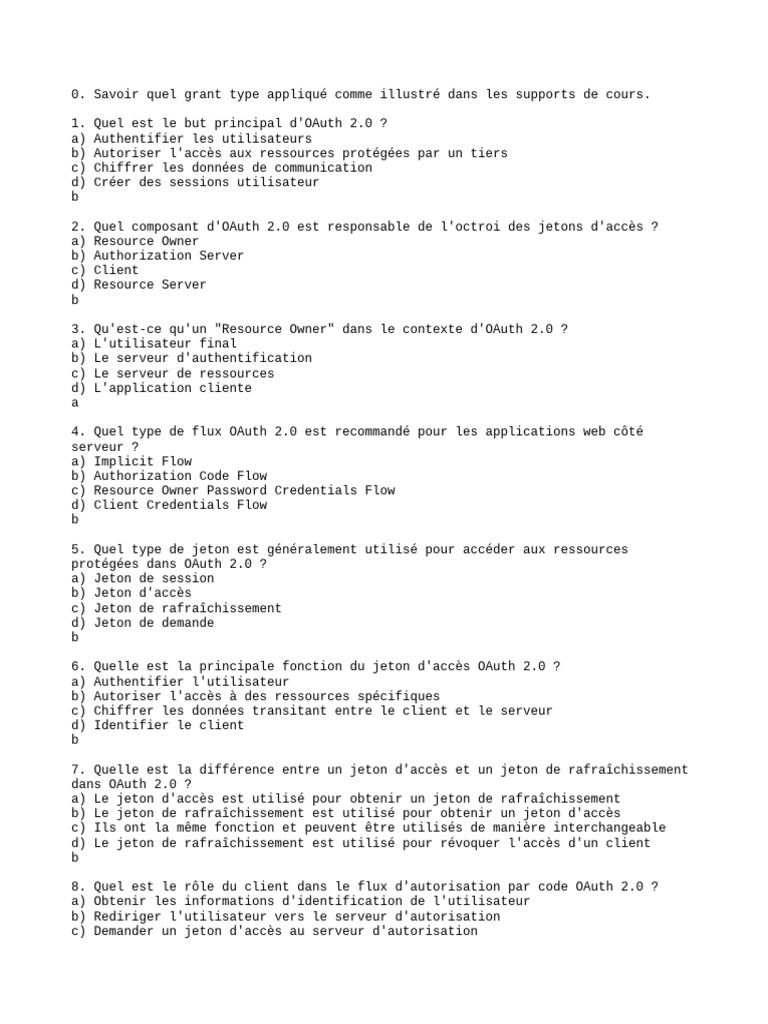 Exemples QCM Oauth20 | PDF