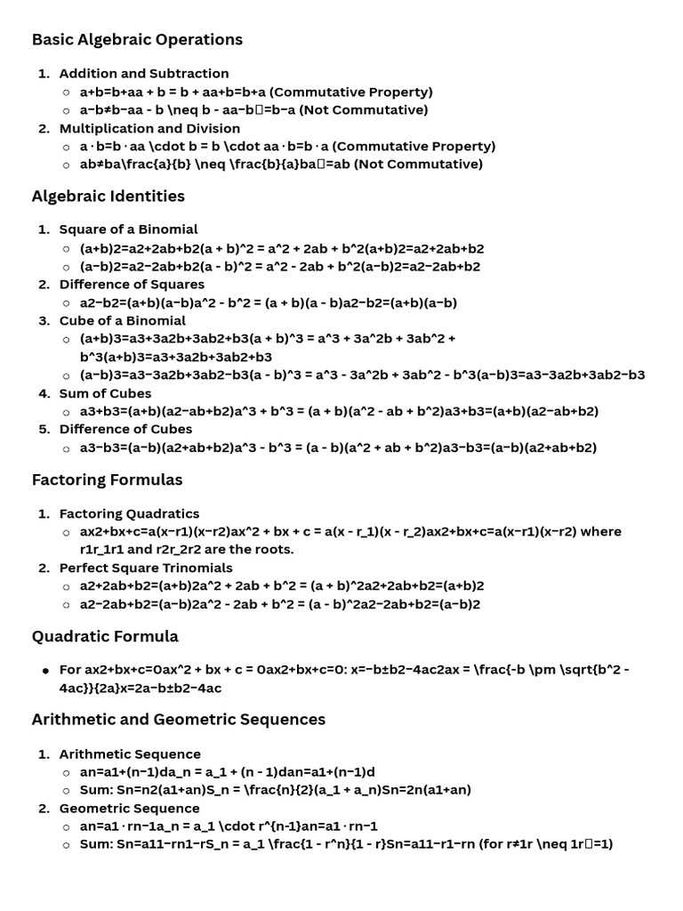 Basic Algebraic Operations | PDF
