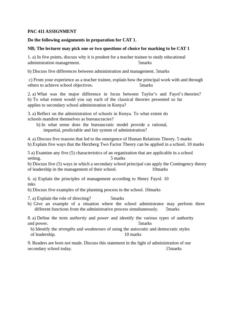 Pac 411 Assignment Cat 1 | PDF