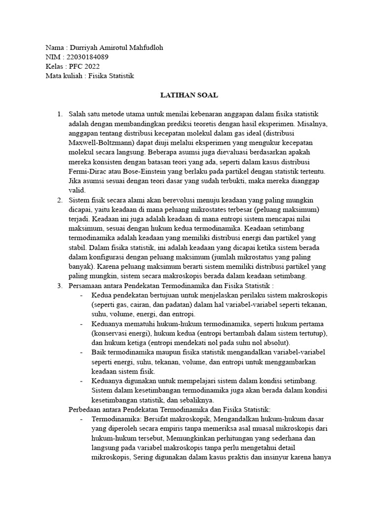 Durriyah Amirotul Mahfudloh - Latihan Soal Fistat | PDF