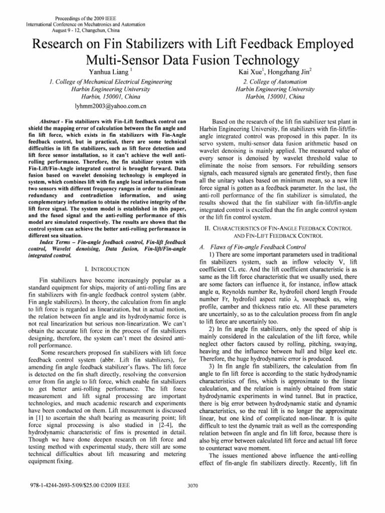 Research On Fin Stabilizers With Lift Feedback Employed Multi-Sensor ...