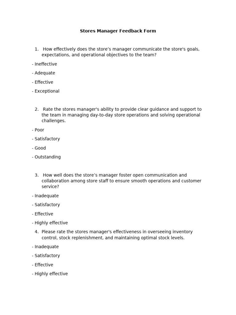 Feedback Form - Stores | PDF