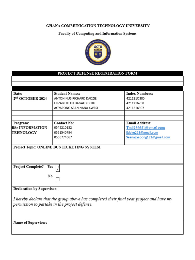 Project Defense Registration Form-1 | PDF
