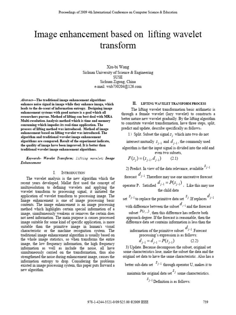 Image Enhancement Based On Lifting Wavelet Transform | PDF