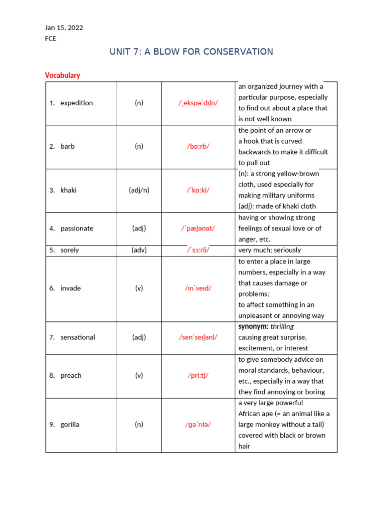 Fce - Unit 7 - A Blow For Conservation | PDF