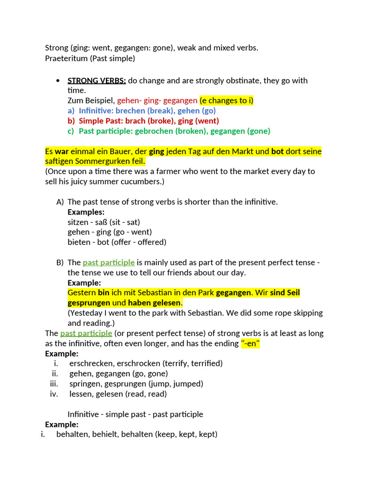 Strong and Weak Verbs | PDF