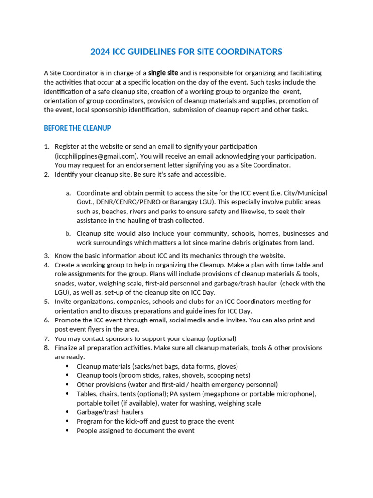 2024 ICC Guidelines For Site Coordinators 1 | PDF