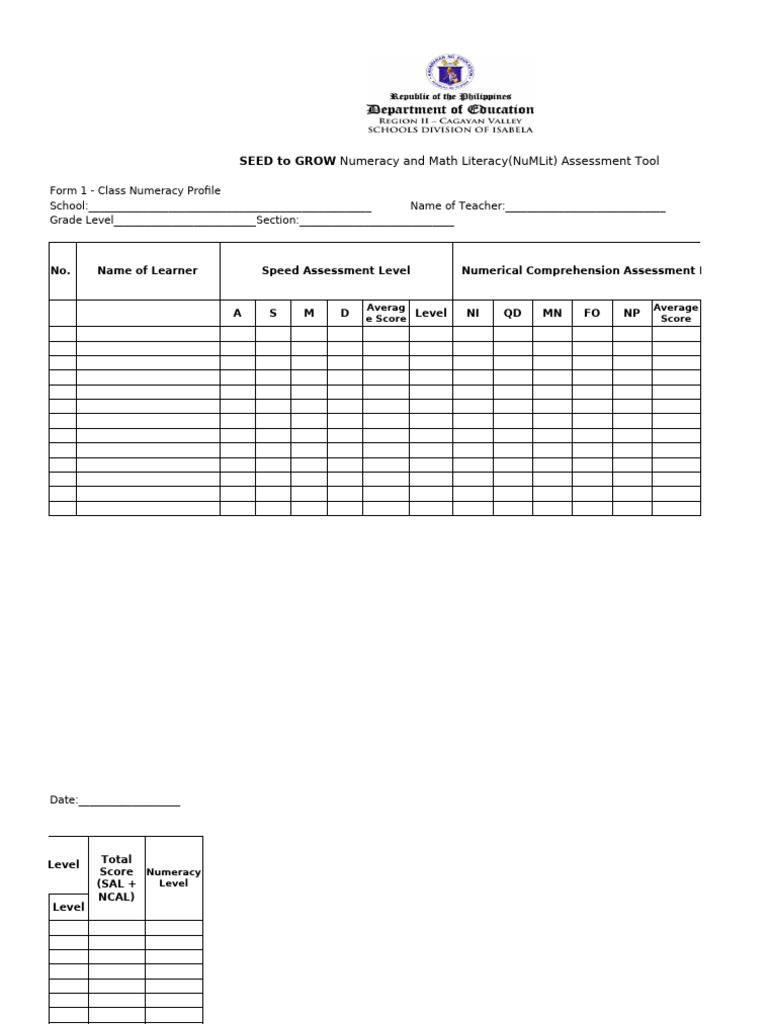 SEED To GROW Numeracy and Math Literacy Assessment Forms | PDF