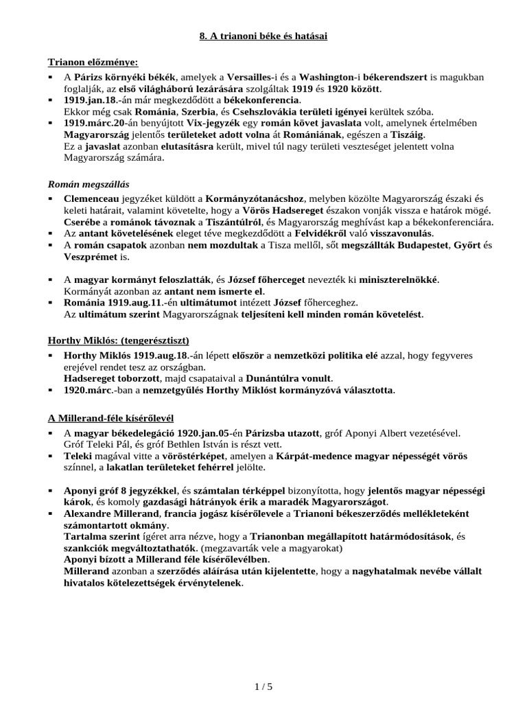 A Trianoni Béke És Hatásai | PDF