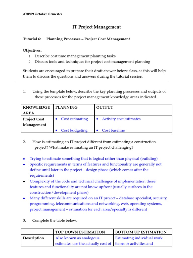 Tutorial 06 - Planning (Project Cost Management) | Project Management ...