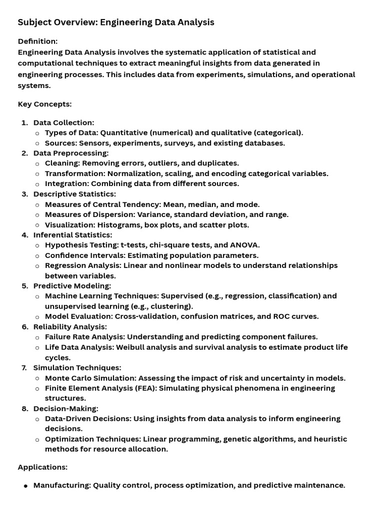 Subject Overview Engineering Data Analysis | PDF