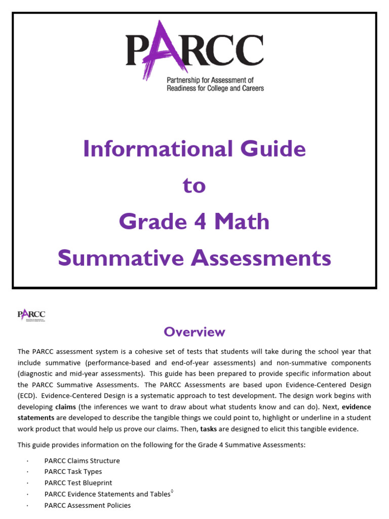 Informational Guide To Grade 4 Math Summative Assessments | PDF
