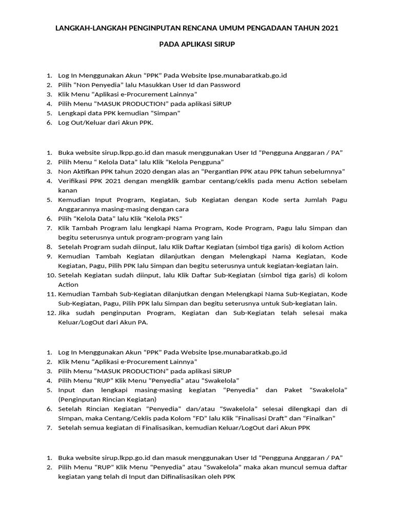 Langkah-Langkah Penginputan SiRUP 2021 | PDF