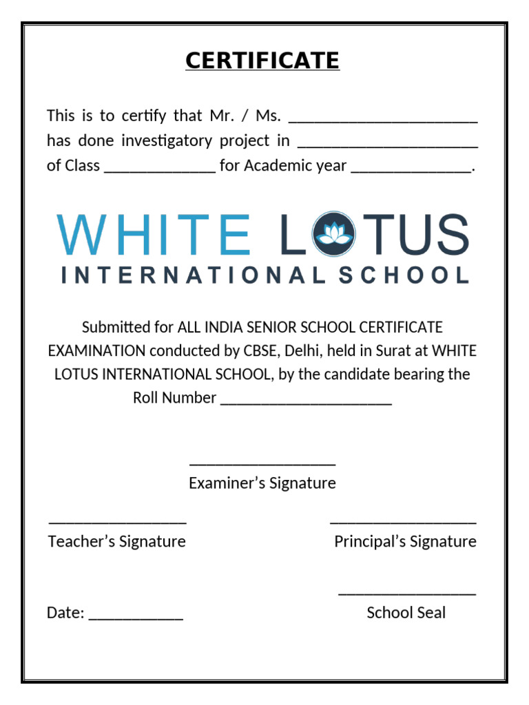 Certificate For Project File Pdf