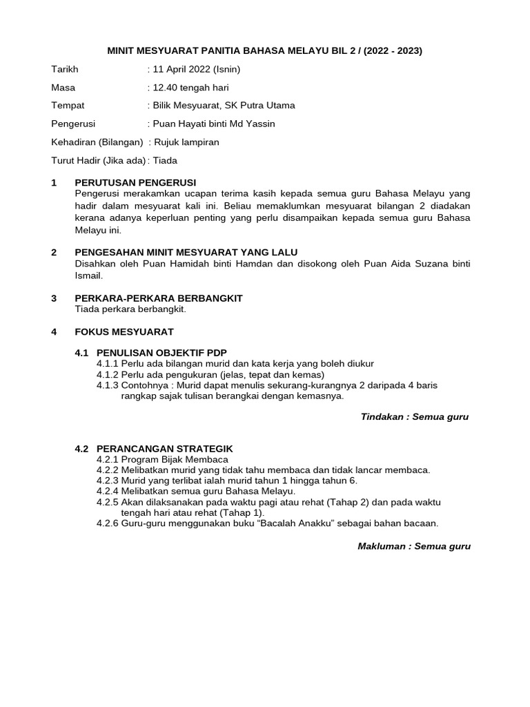 Minit Mesyuarat Kedua 2022-2023 | PDF