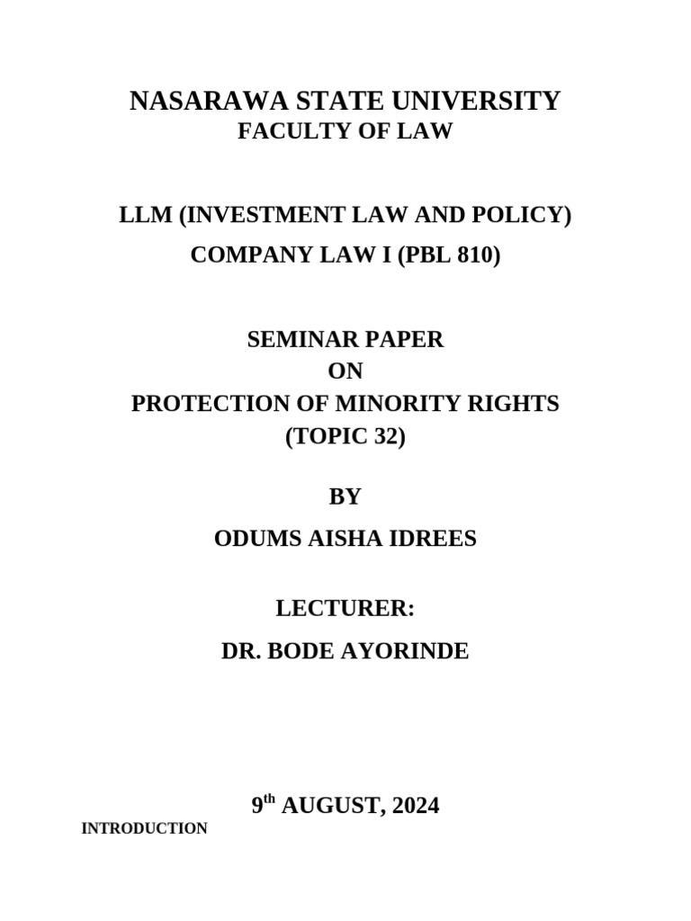 Company Law Seminar Paper | PDF | Justice | Social Science
