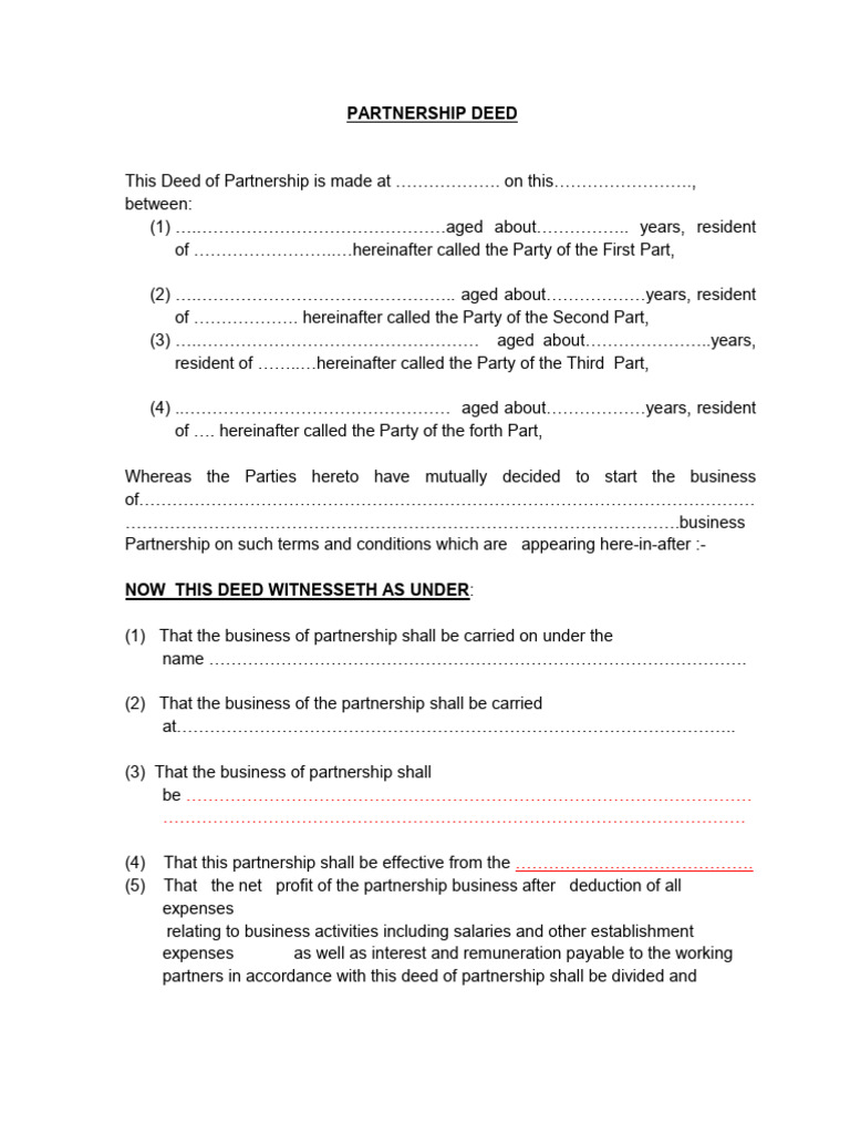 Partnership Deed | PDF | Partnership | Government Finances