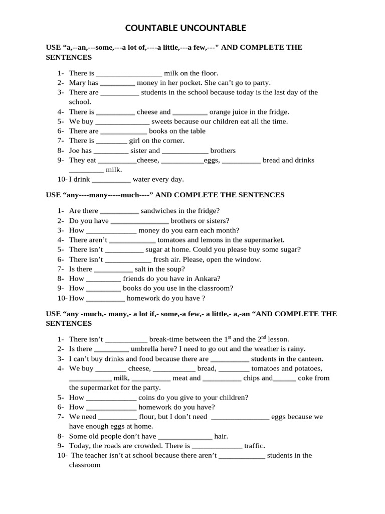 Countable Uncountable Fun Activities Games Grammar Guides - 62387 | PDF