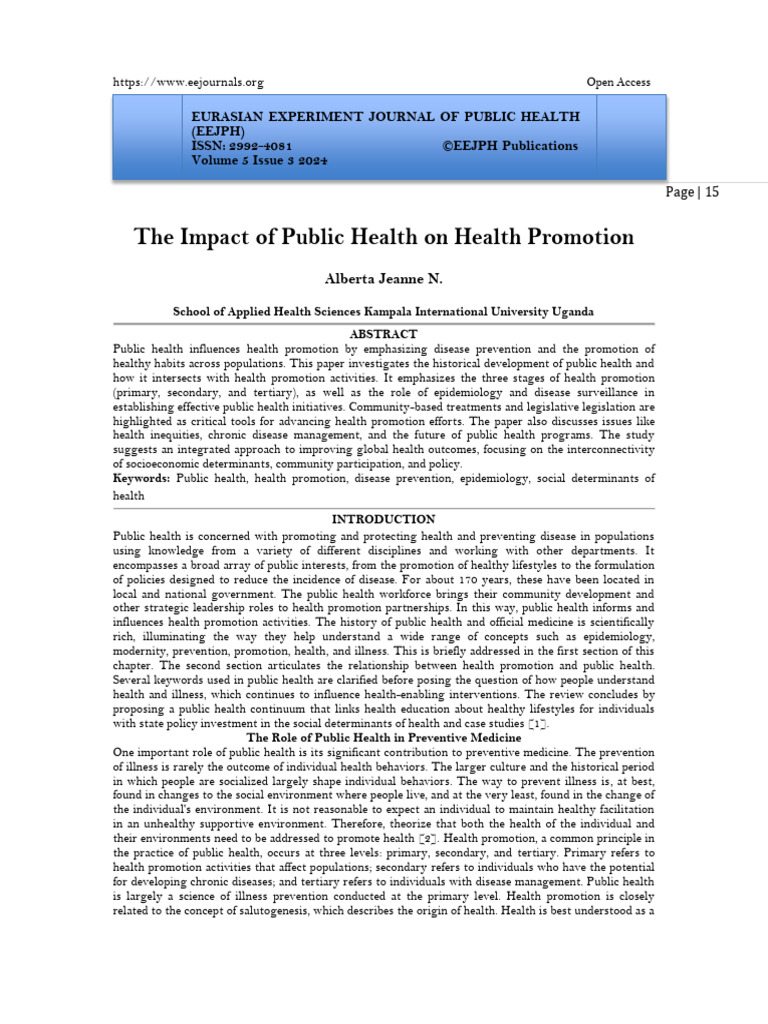 The Impact of Public Health On Health Promotion | PDF | Public Health ...