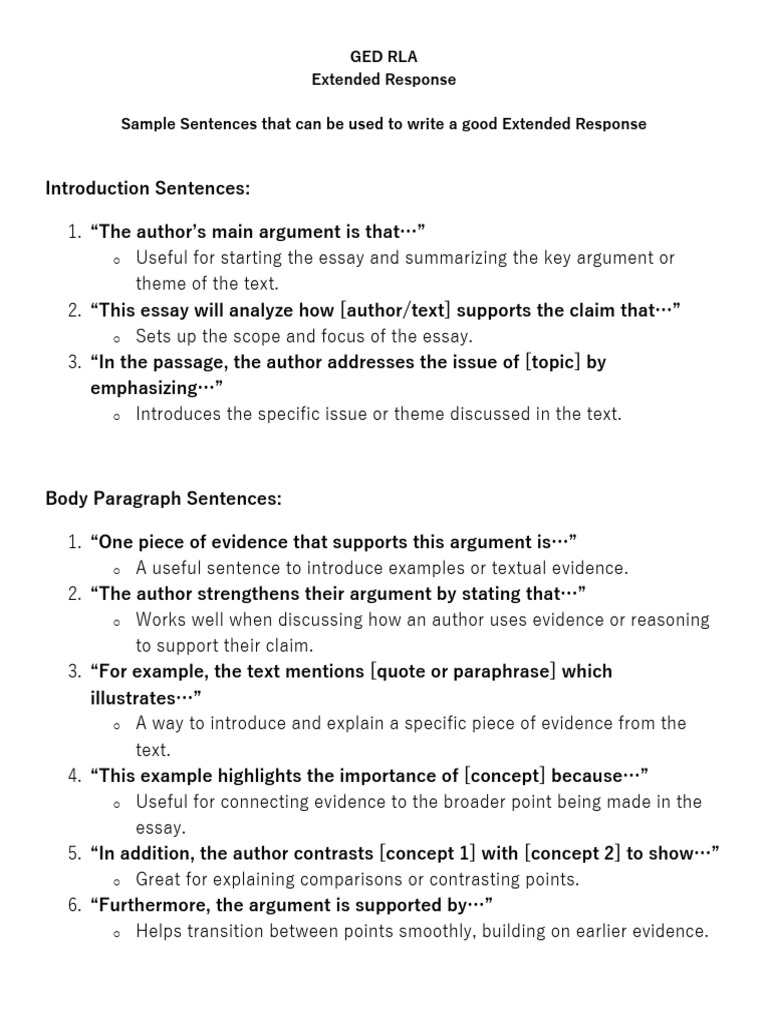 GED RLA Sample Sentences | PDF