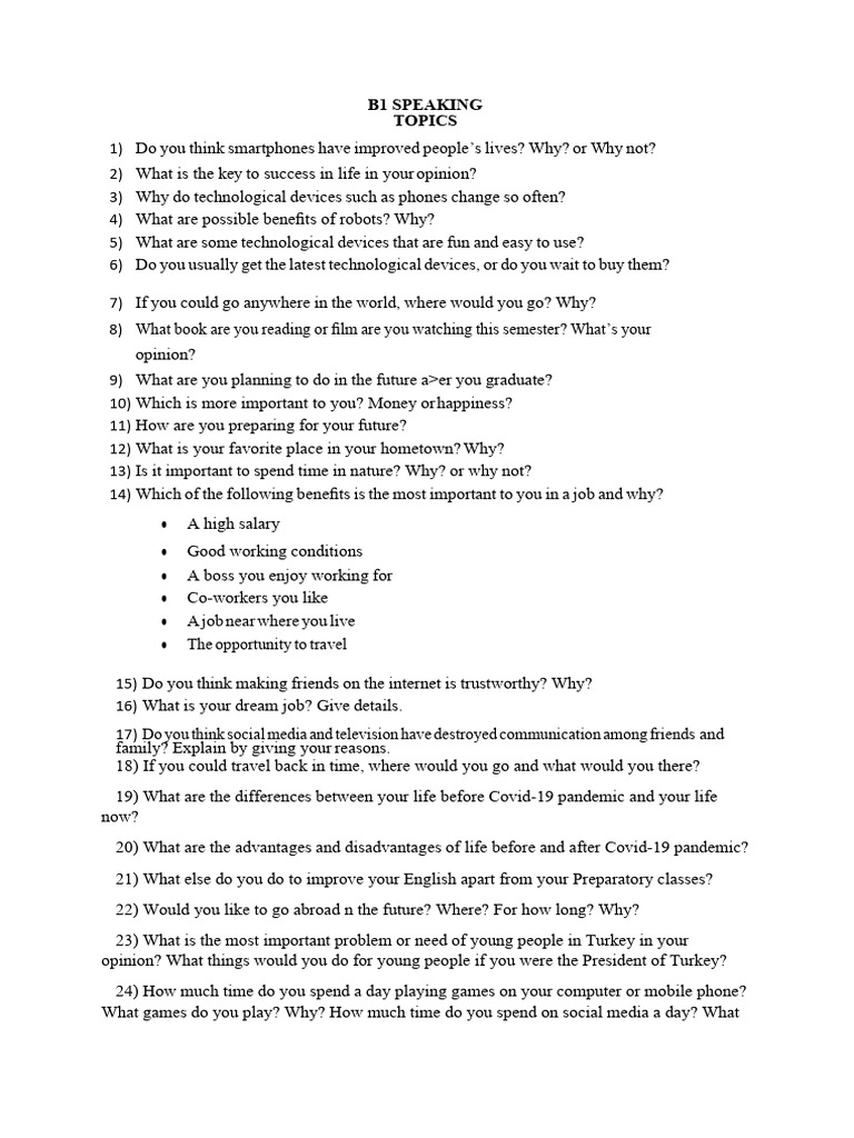 0c78 B1-Speaking-Topics | PDF