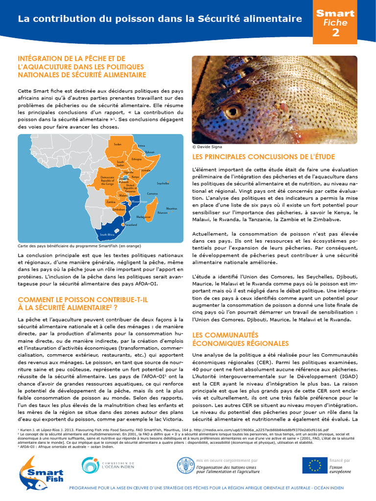 La Contribution Du Poisson Dans La Sécurité Alimentaire: Fiche | PDF