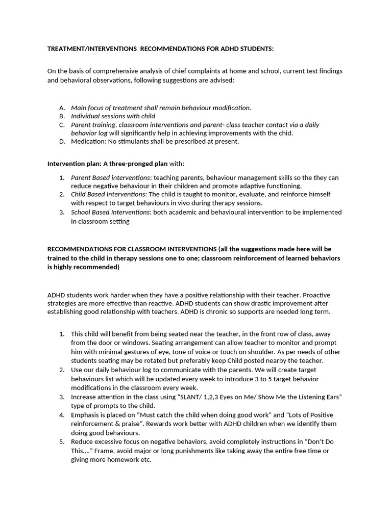 Adhd Recommendations | PDF