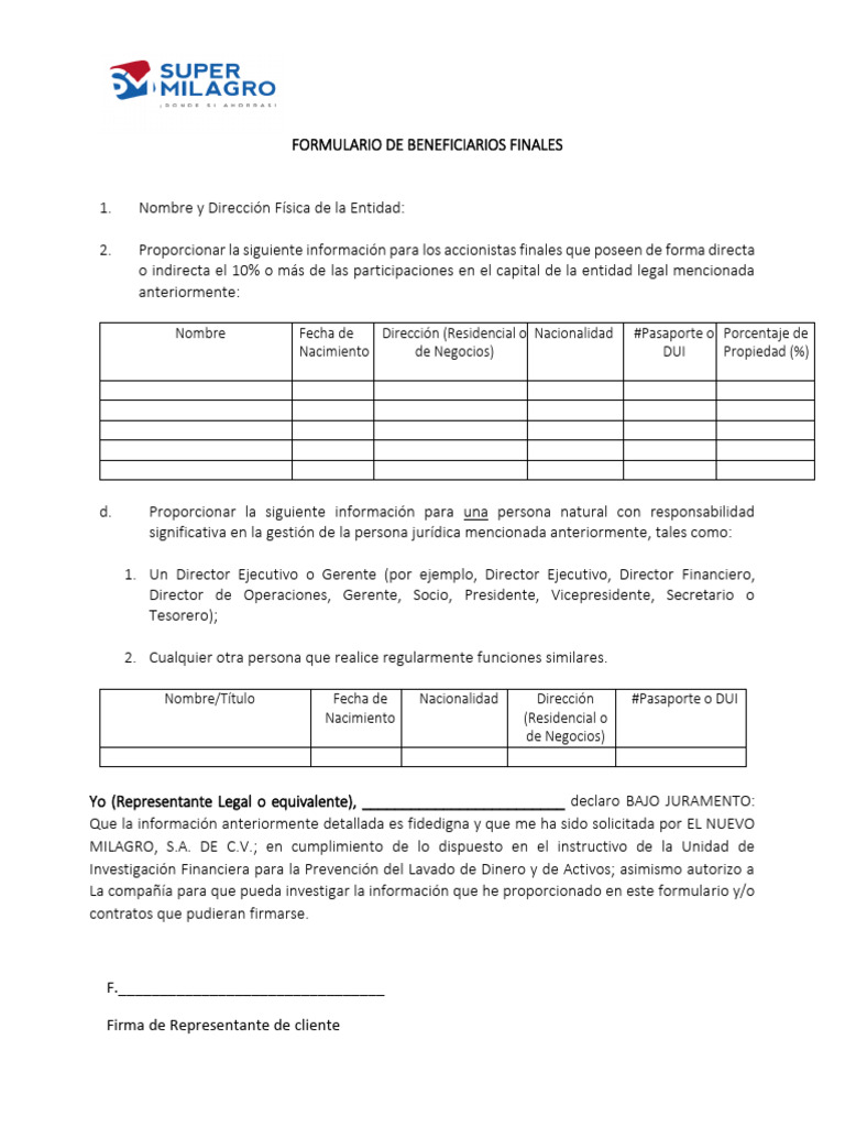 Formulario de Beneficiario Final | PDF