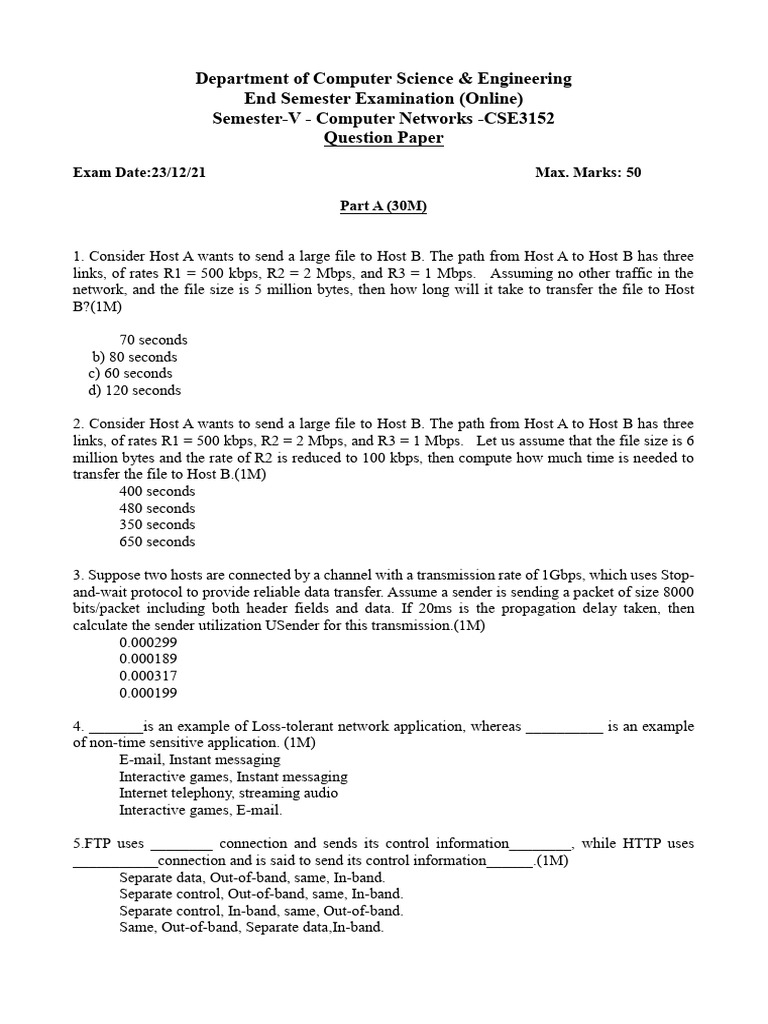 Computer Networks (CSE 3152) | PDF