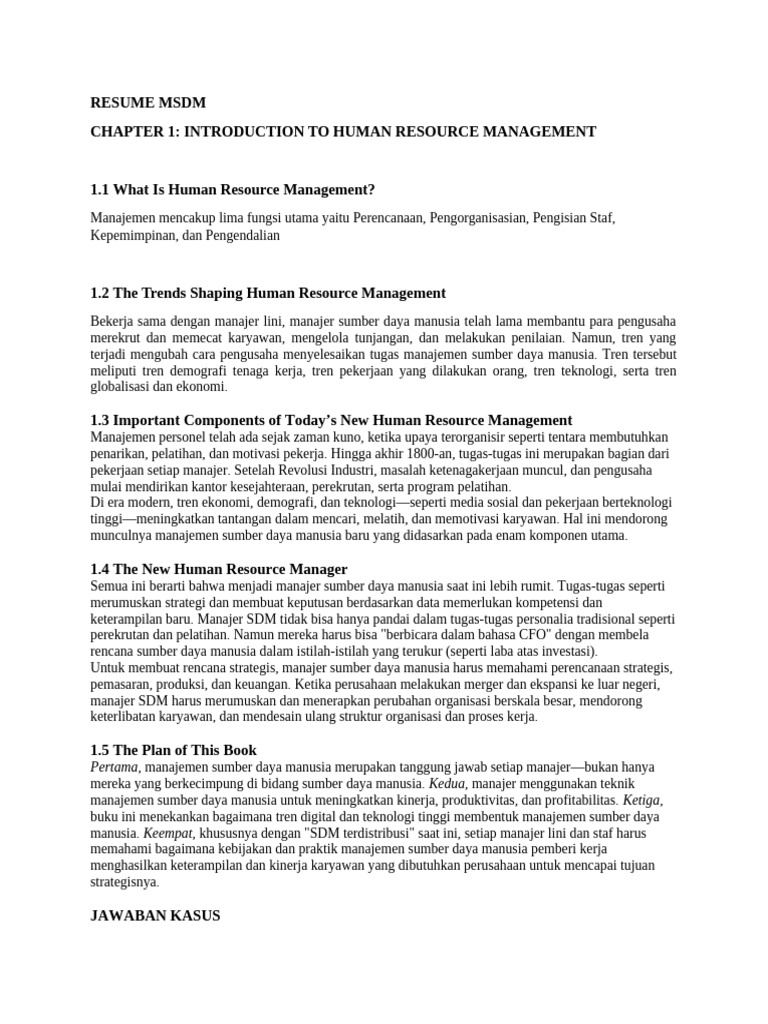 Resume Chapter 1 Human Resource Management | PDF