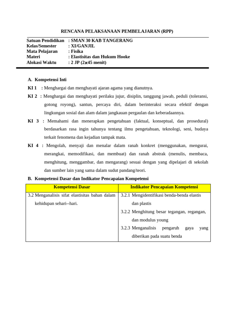 RPP Fisika: Elastisitas & Hukum Hooke | PDF