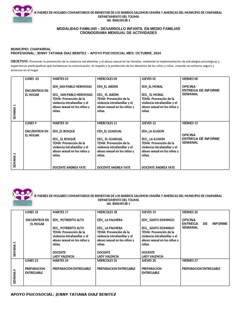 Cronograma Mensual - Septiembre - 2024 | PDF