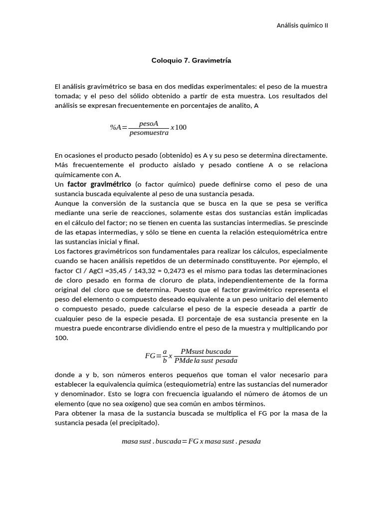 Coloquio 7. Gravimetría | PDF