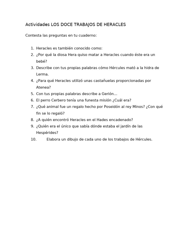 Actividades Los Doce Trabajos de Heracles (2) | PDF