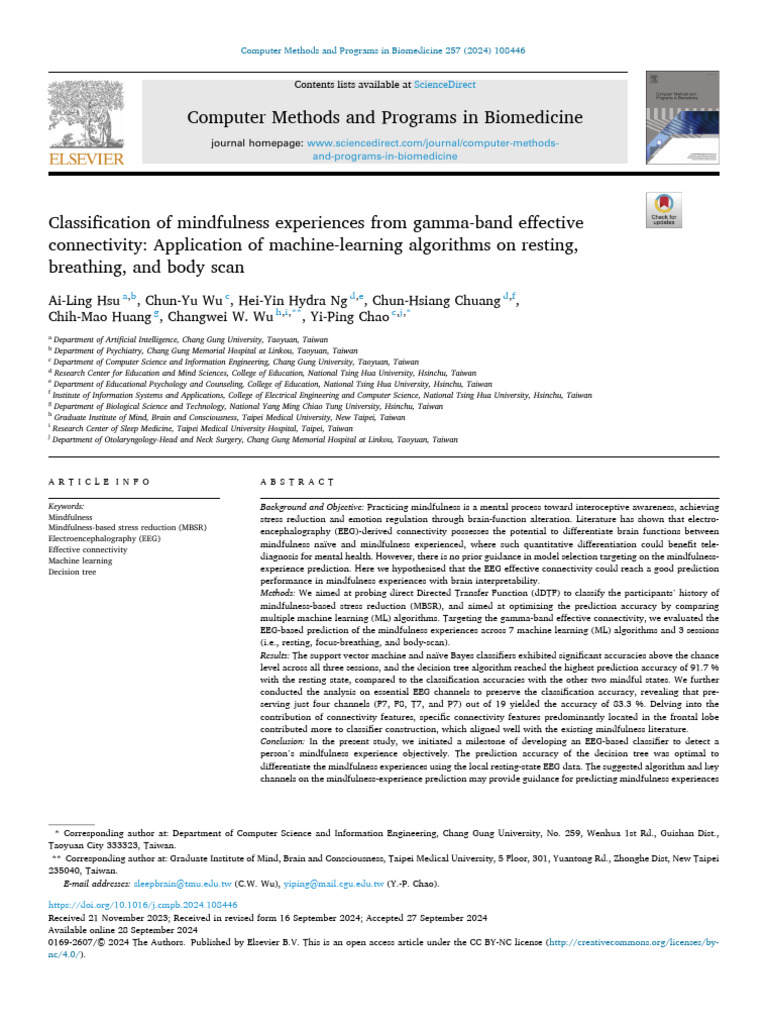 Classification of Mindfulness Experiences From Gamma-Band Effective Connectivity | PDF
