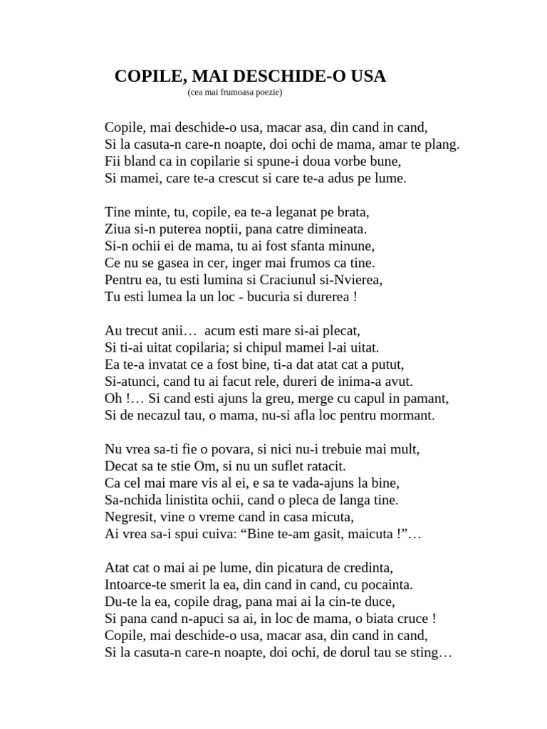 COPILE, MAI DESCHIDE O USA ! (Cea Mai Frumoasa Poezie) | PDF