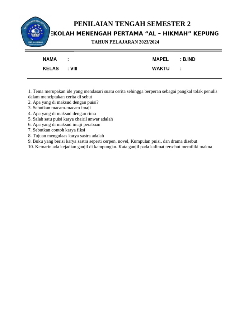 PTS SMT 2 KLS 8 BHS INDONESIA | PDF